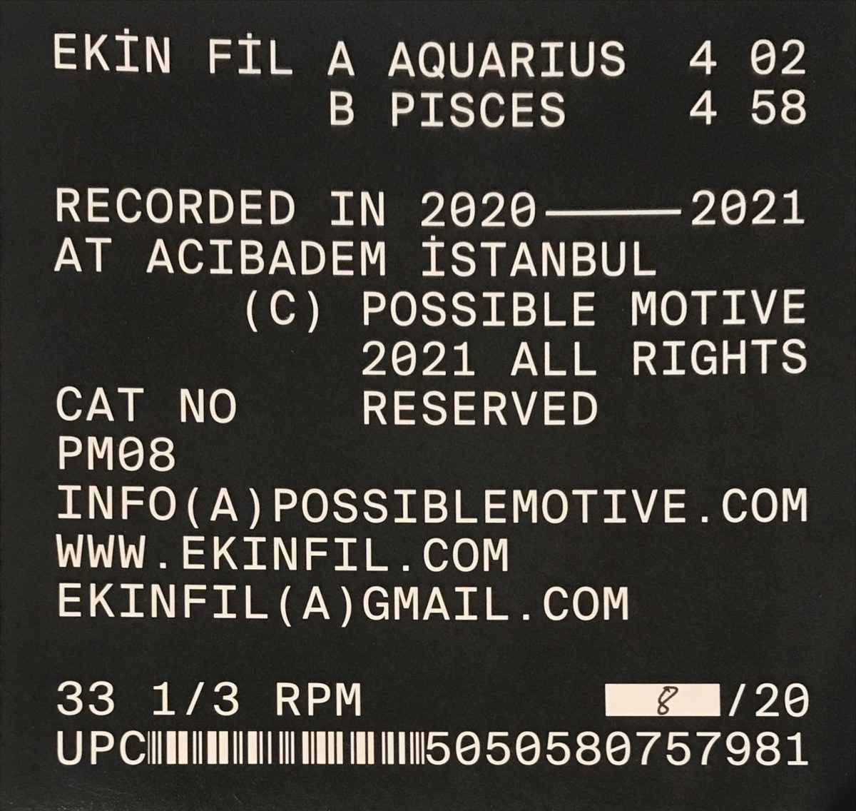 Ekin Fil – Aquarius / Pisces 45lik Renkli Plak – Deform Müzik