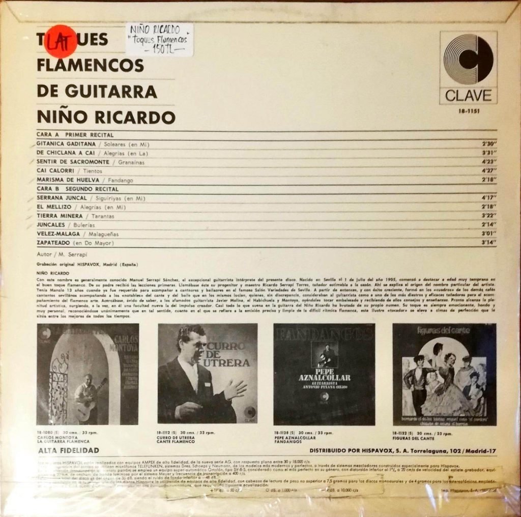 Niño Ricardo – Toques Flamencos De Guitarra LP Plak – Deform Müzik