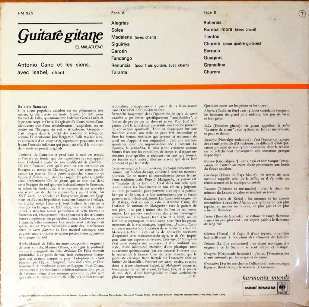 Antonio Cano – Guitare Gitane – El Malagueno LP Plak – Deform Müzik